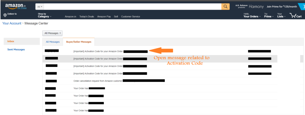 Steps to get Amazon Email Delivery Code in India using Message Center
